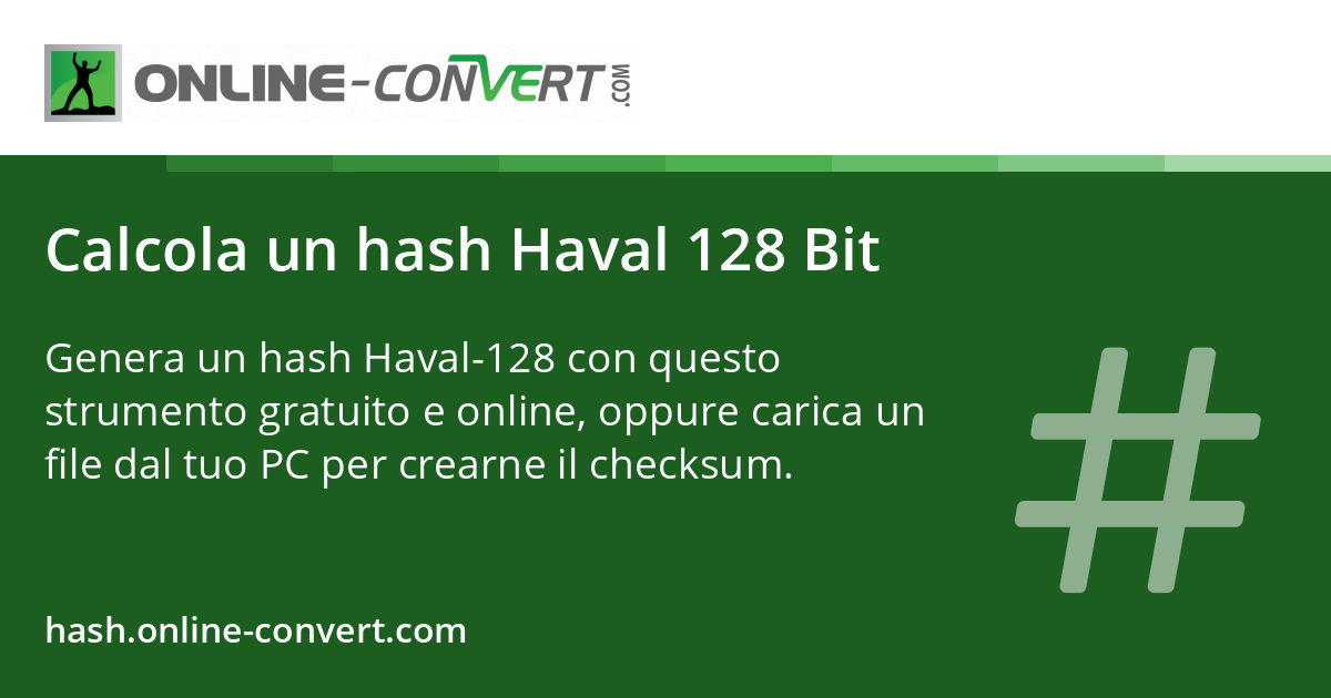 Calcola un hash Haval 128 Bit